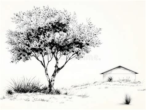 Tree Sketch A Detailed Illustration Of A Tree Emphasizing Its Structure And Surroundings
