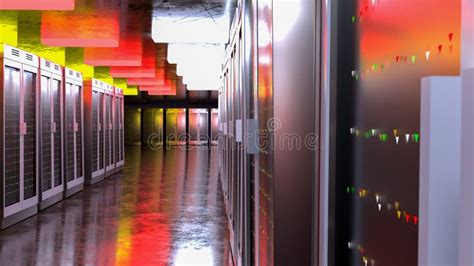Server Room Server Data Center Backup Mining Hosting Mainframe Farm And Computer Rack With
