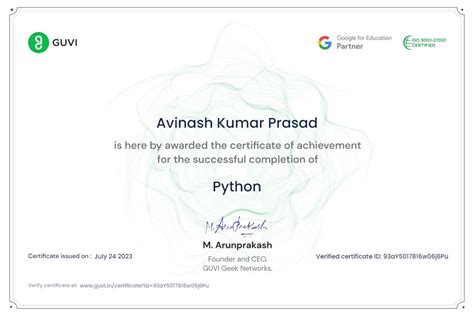 Avinash Kumar Prasad On Linkedin Pythoncertification Guvi