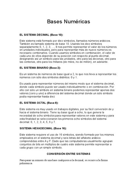 Bases Numéricas Pdf Decimal Lexicología