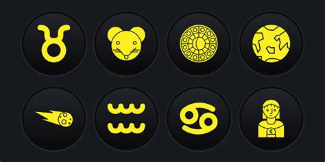 혜성이 빠르게 떨어지는 설정 행성 지구 물병자리 조디악 암 점성술 별자리 원 쥐 여자와 황소 자리 아이콘 벡터 0명에 대한 스톡 벡터 아트 및 기타 이미지 Istock