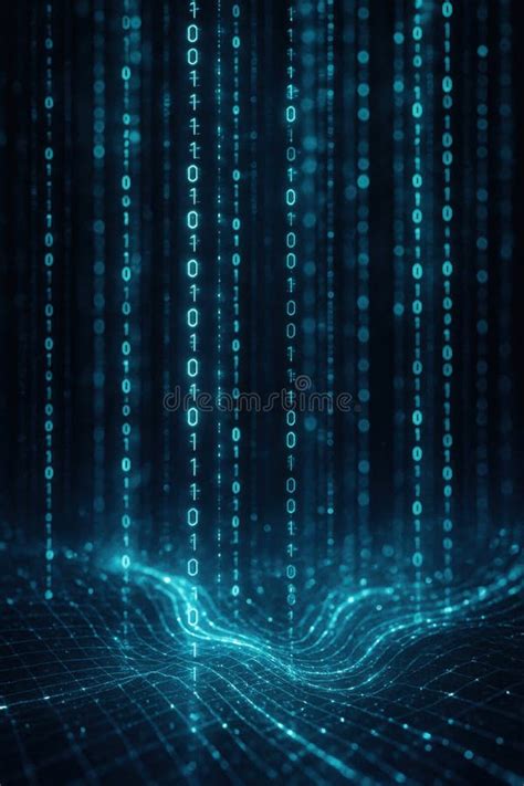 a digital matrix of glowing binary code falls in a vertical stream over a dark grid suggesting
