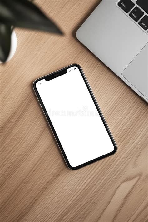 A Sleek Smartphone Mockup On A Wooden Desk Stock Illustration