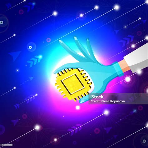 Nanotechnology Concept In Cartoon Style Processor Central Processing Unit Computer Processor