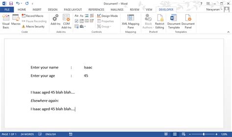 Repeating A User Input Throughout A Microsoft Word Docment Super User