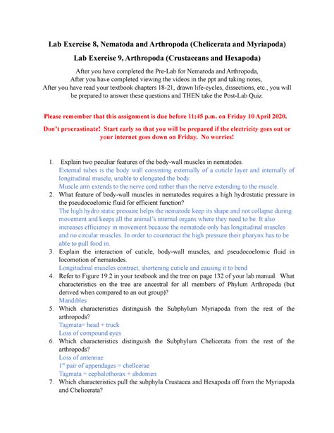 Lab Exercises 8 And 9 Chemistry Lab Report Lab Exercise 8 Nematoda