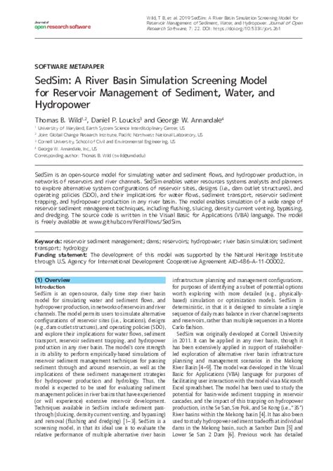 Pdf Sedsim A River Basin Simulation Screening Model For Reservoir Management Of Sediment