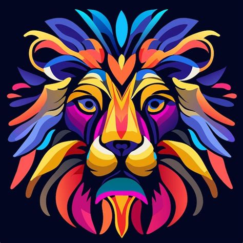 Cara De León Con Elementos Geométricos Vector Premium