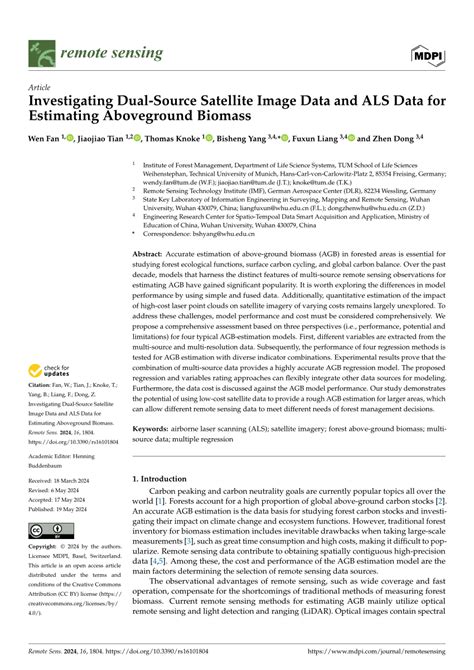 Pdf Investigating Dual Source Satellite Image Data And Als Data For Estimating Aboveground Biomass