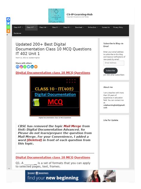Csiplearninghub Com Digital Documentation Class 10 Mcq Questions Pdf