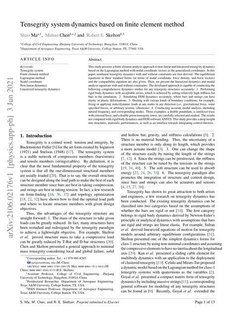 Pdf Tensegrity System Dynamics Based On Finite Element Method