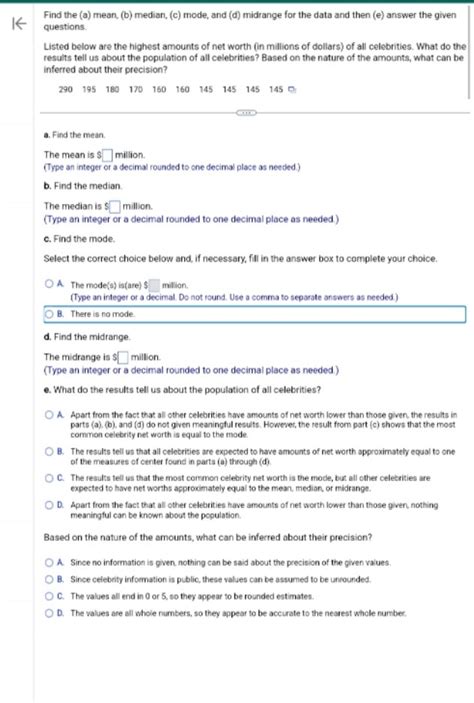 Find The A Mean B Median C Mode And D Chegg
