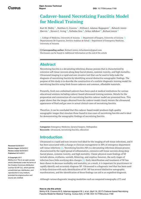 Pdf Cadaver Based Necrotizing Fasciitis Model For Medical Training
