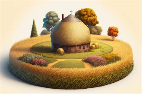 Premium Photo Small Round Haystack In Field With Vegetable Gardens