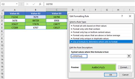 excel istext function test if cell is text