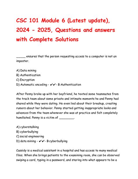 CSC Module Latest Update Questions And Answers With Complete Solutions