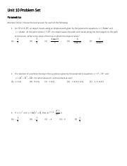 Calc Problem Set Ch 10 Practice Pdf Unit 10 Problem Set Parametrics Multiple Choice Choose