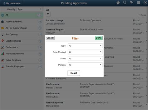 Using Peoplesoft Fluid User Interface Self Service Approval Transactions