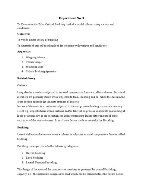 Lab 3 Column Buckling Pdf Buckling Column