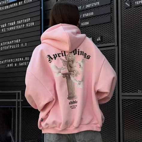 Angel Print Graphic Loose High Street Hoodie Solid Clothes Angel