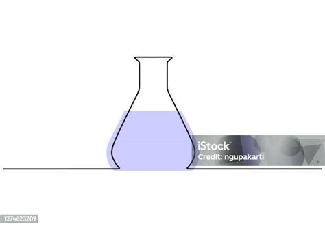 단일 연속 라인 예술 화학 과학 플라스크 흰색 배경에 고립 유리 장비와 과학 기술 연구 디자인 하나의 스케치 윤곽 그리기 벡터