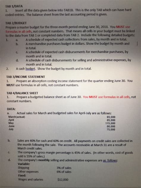 Solved Tab 1data 1 Insert All The Data Given Below Into
