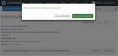 Create Components OSF Projects OSF Support
