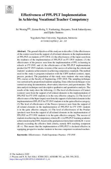 Pdf Effectiveness Of Pplplt Implementation In Achieving Vocational