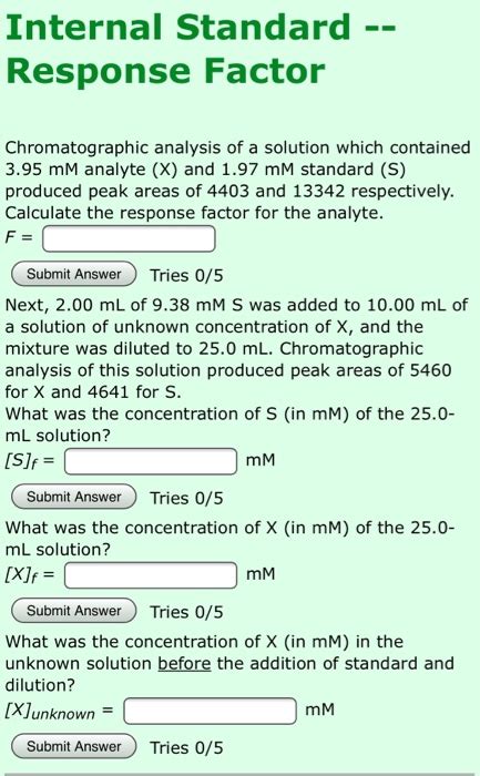 Solved Internal Standard Response Factor Chromatographic