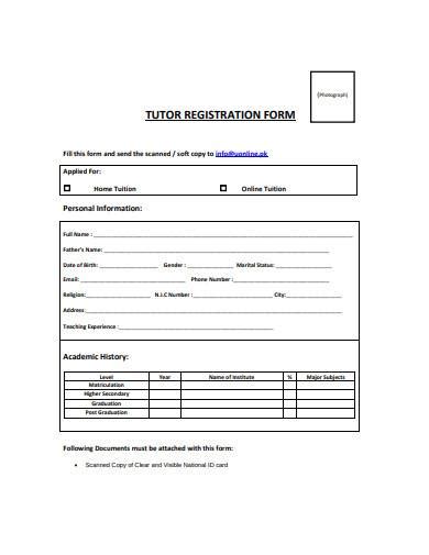 FREE 13 Tutor Registration Form Samples In MS Word PDF