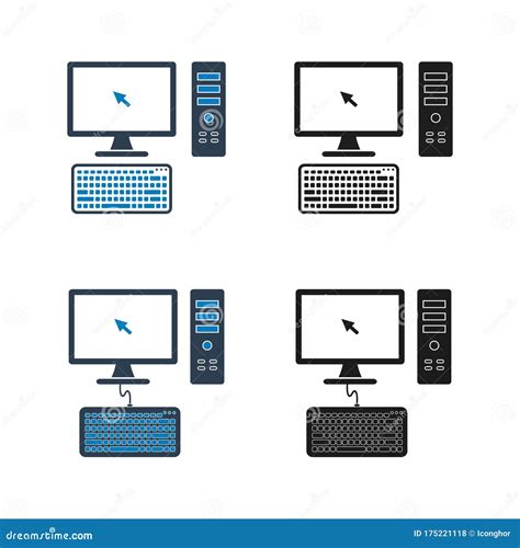 Computer CPU And Keyboard Icon Set Stock Vector Illustration Of Monitor Keyboard