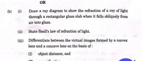 Or B I Draw A Ray Diagram To Show The Refraction Of A Ray Of Light Th