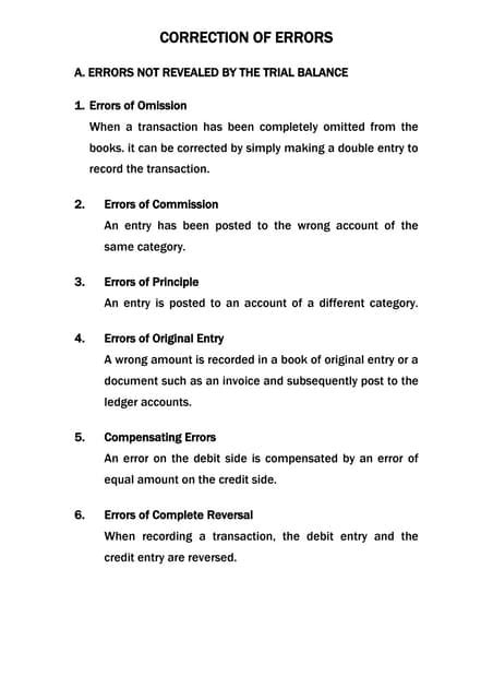 Errors Not Revealed By A Trial Balance Docx
