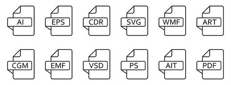 Linear Icons Set For Vector File Formats Illustrated In Vector Graphics Vector Flat Multimedia