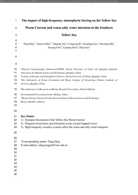 Pdf The Impact Of High Frequency Atmospheric Forcing On The Yellow Sea Warm Current And Warm