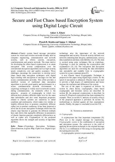 Pdf Secure And Fast Chaos Based Encryption System Using Digital Logic Circuit