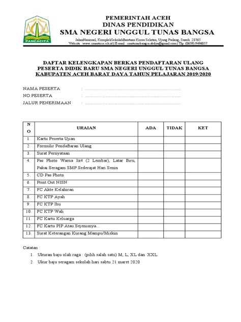 Kelengkapan Daftar Ulang Siswa Baru Pdf Karier And Perkembangan Griya And Taman