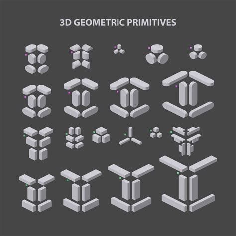 Set Of 3d Geometric Primitive Shapes For Combination In Construction Vector Illustration