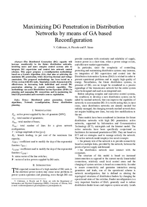 pdf maximizing dg penetration in distribution networks by means of ga