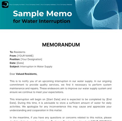 Free Sample Memo For Water Interruption Template To Edit Online