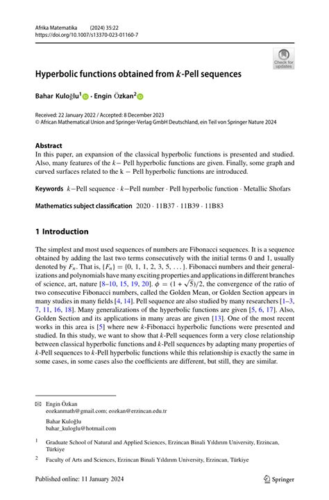 Pdf Hyperbolic Functions Obtained From K Pell Sequences