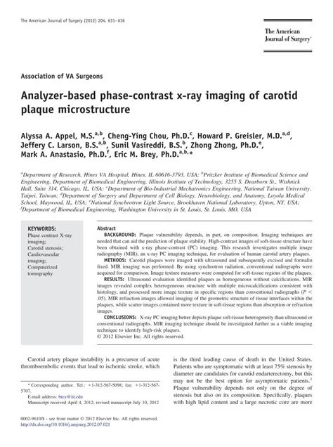 Pdf Analyzer Based Phase Contrast X Ray Imaging Of Carotid Plaque