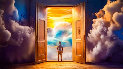 Premium Ai Image Man Standing In Front Of Open Door To Sky Filled
