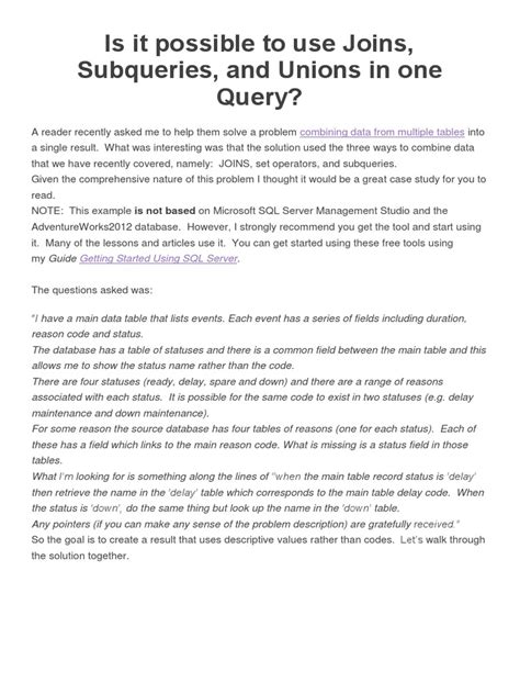 Sql Joins And Subquery Pdf Microsoft Sql Server Databases