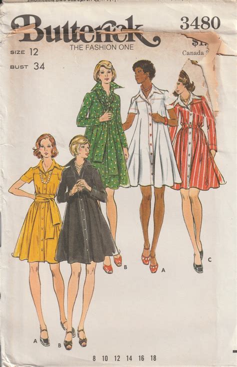 1970s Misses Loose Fitting Dress Tent Dress Button Front Pointed