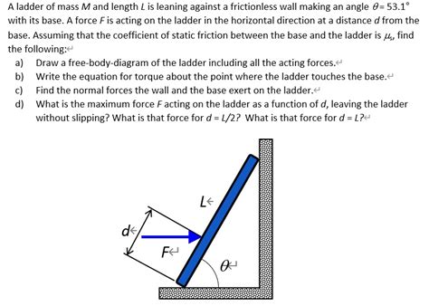 Solved A Ladder Of Mass M And Length Is Leaning Against A Frictionless