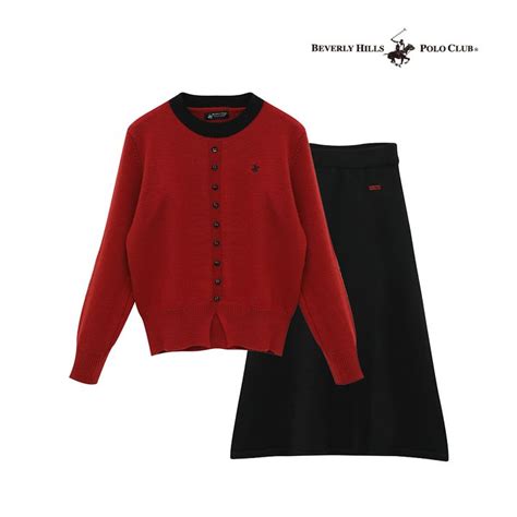 포스티 비버리힐스폴로클럽 여성 페이크 버튼 니트 스커트 투피스 Tk340