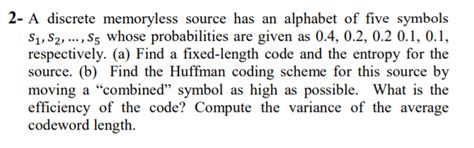 Solved A Discrete Memoryless Source Has An Alphabet Of Five