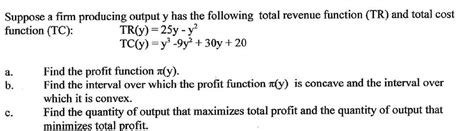 Solved Suppose A Firm Producing Output Y Has The Following Chegg Com