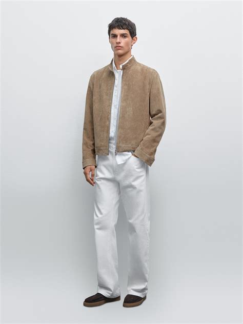 Short Suede Goatskin Jacket · Beige · Bomberâ Jacket Massimo Dutti